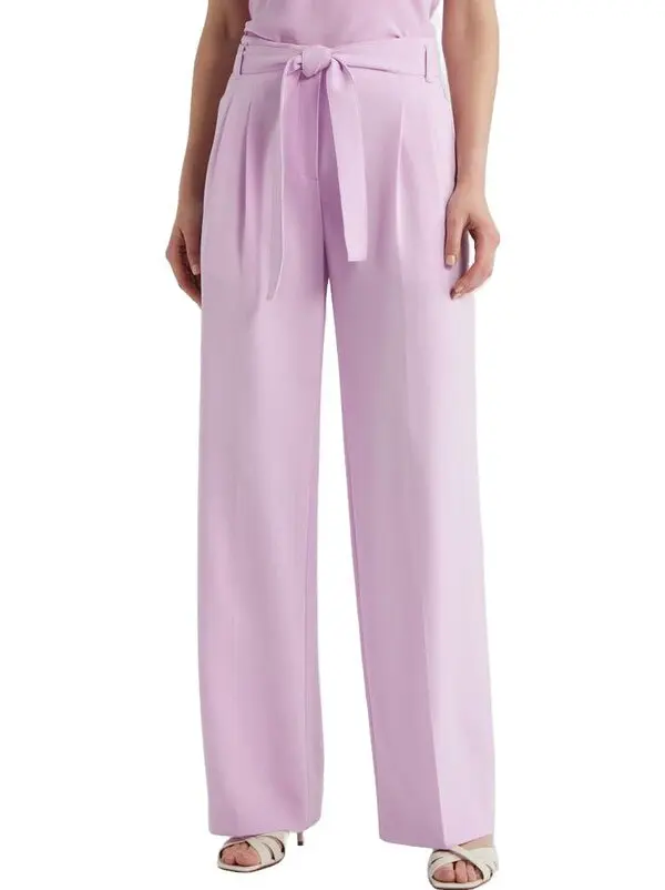 BOSS Tapiana Straight Leg Pants With Tie Belt - Sakura Rose