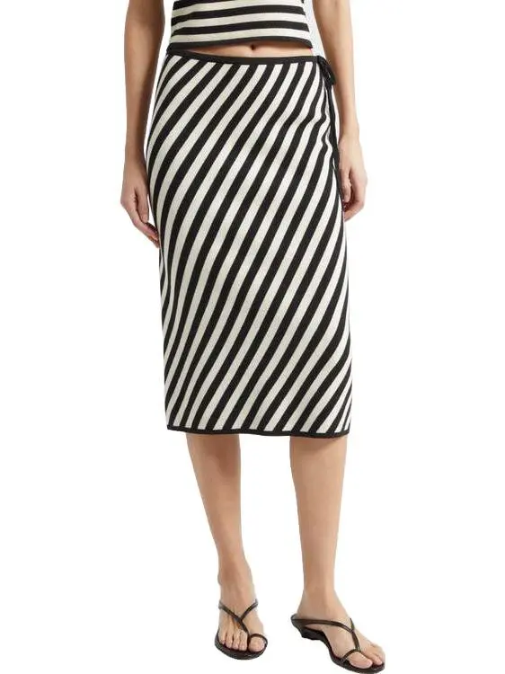 Posse Diagonal Stripe Pima Cotton Midi Skirt - Cream Black