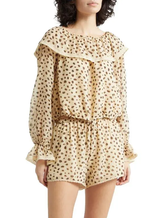 Posse Priscilla Print Ruffle Neck Silk Georgette Top - Cheetah