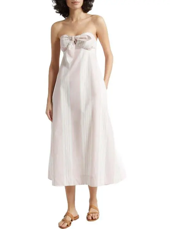 Posse Rosie Stripe Cotton Strapless Dress - Pink Stripe
