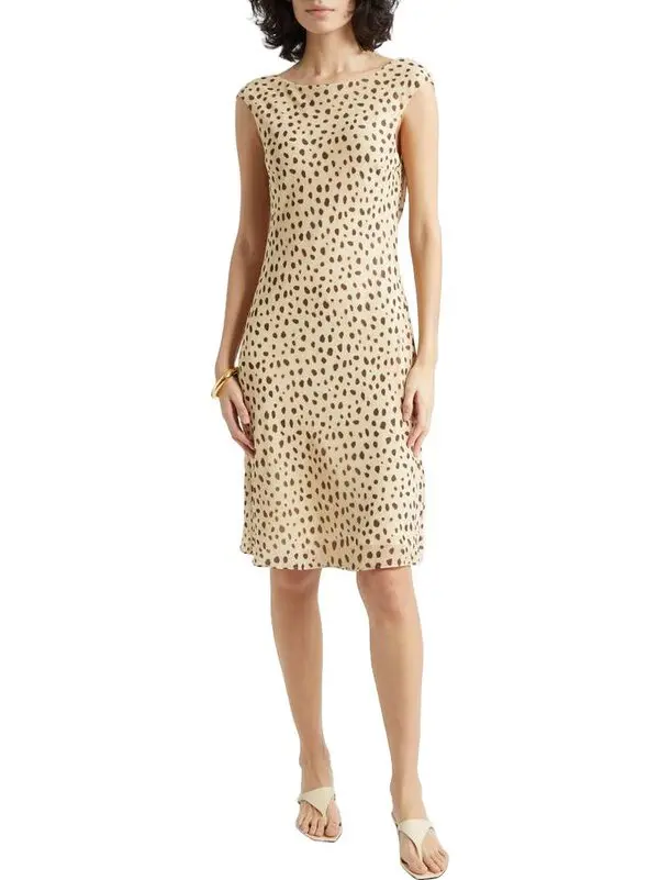 Posse Leo Print Drape Back Silk Georgette Dress - Cheetah