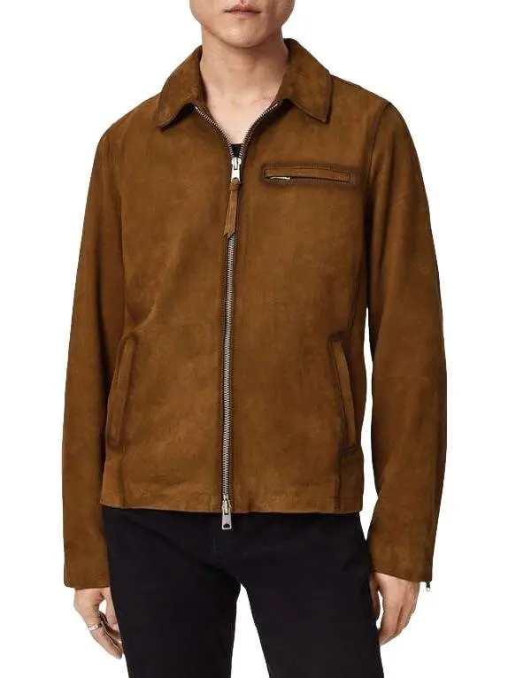 ALLSAINTS Ashwood Suede Zip-up Jacket - Tan Brown