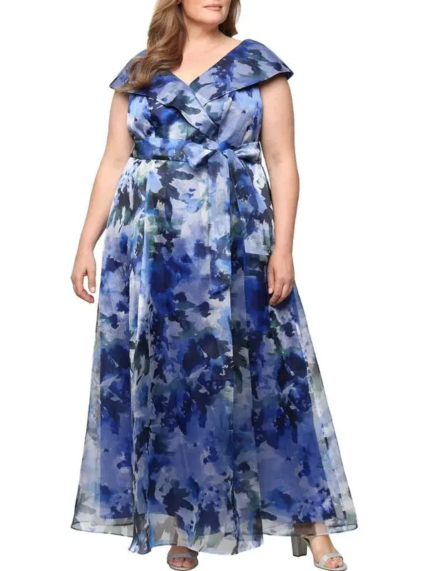 Alex Evenings Floral Organza A-line Gown - Royal Multi
