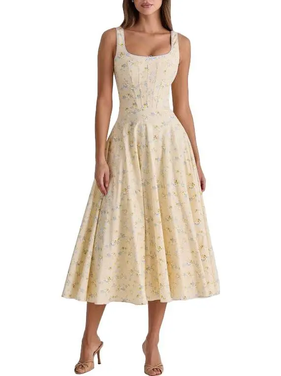 House Of Cb Jaime Floral Corset Dress - Lemon Floral