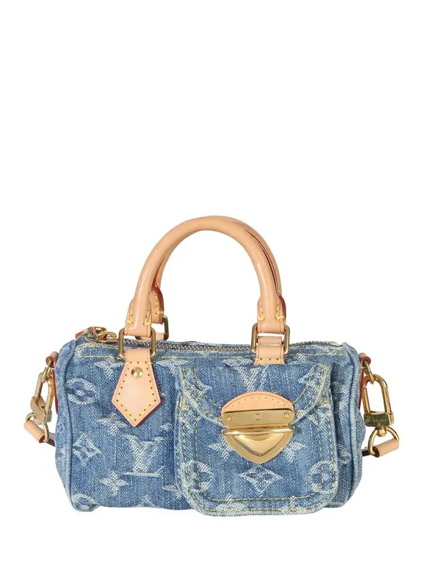 LOUIS VUITTON Monogram Denim Nano Speedy Shoulder Bag - Blue