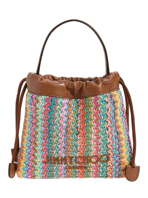 JIMMY CHOO Chevron Raffia Drawstring Pouch - Multi/tan/light Gold
