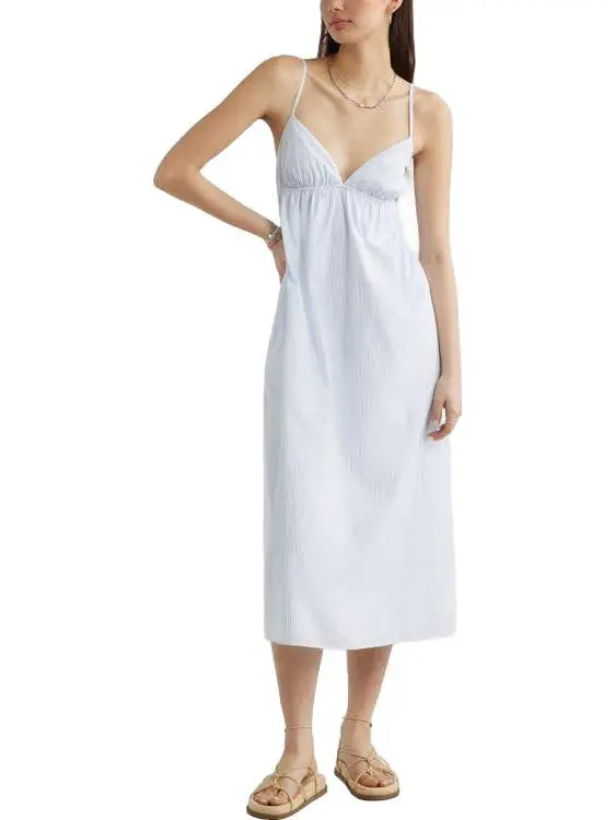 OPEN EDIT Striped Cotton Blend Midi Dress - Blue- White Orbital Stripe