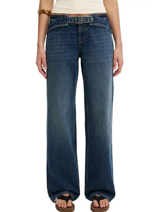 COTTON ON Paneled Belted Low Rise Straight Leg Jeans - Scorpio Blue Belt