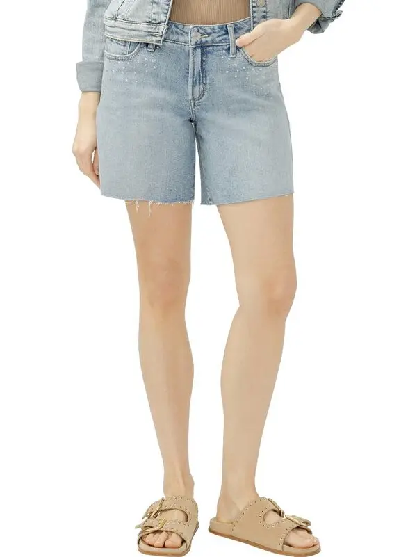 SILVER JEANS CO. Suki Curvy Raw Hem Studded Denim Shorts - Wanderlust