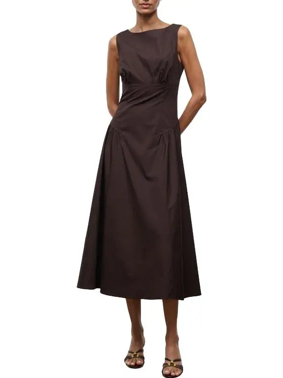 Staud Gwen Drop Waist A-line Midi Dress - Earth