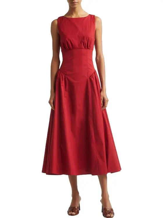 Staud Gwen Drop Waist A-line Midi Dress - Rouge