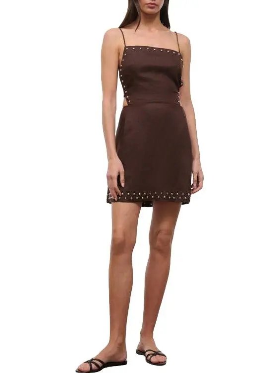 Staud Angelique Stud Detail Linen Minidress - Root Studs