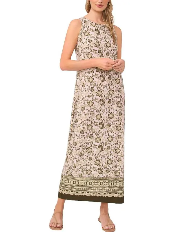 Vince Camuto Sleeveless Floral Maxi Dress With Contrasting Border - Lily Green