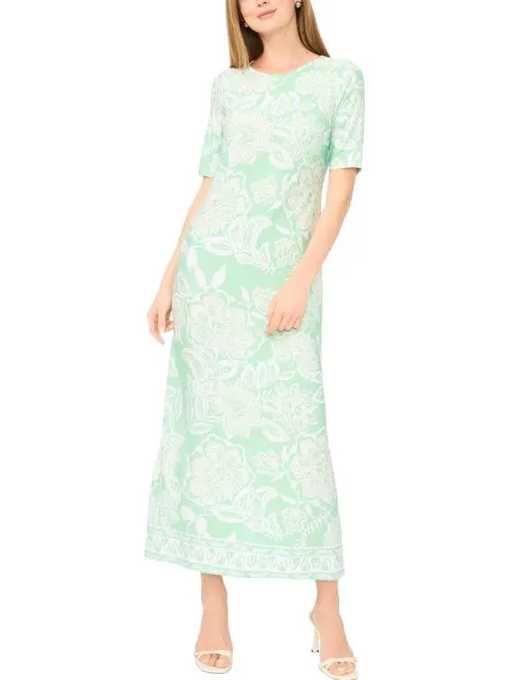 Vince Camuto Floral Print Maxi Dress With Short Sleeves - Lucent White
