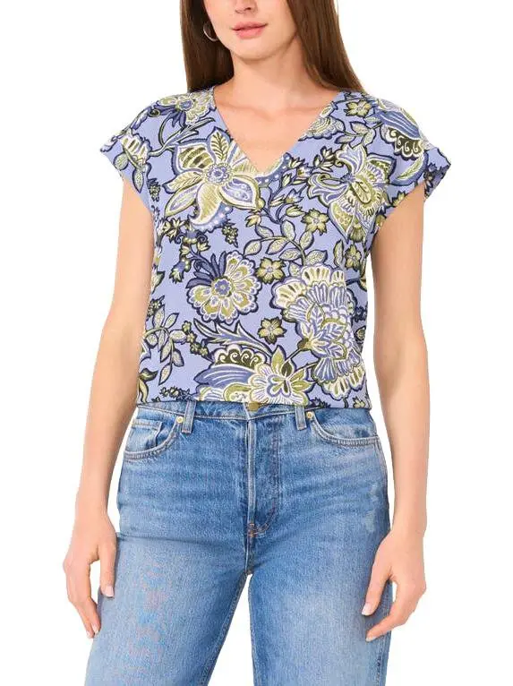 Vince Camuto Floral Print V-neck Dolman Sleeve Top - Vintage Blue