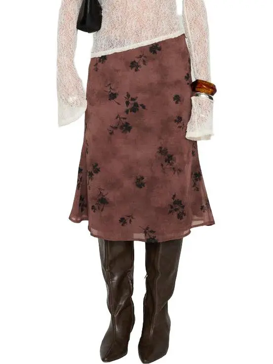 Princess Polly Floral Midi Skirt - Brown