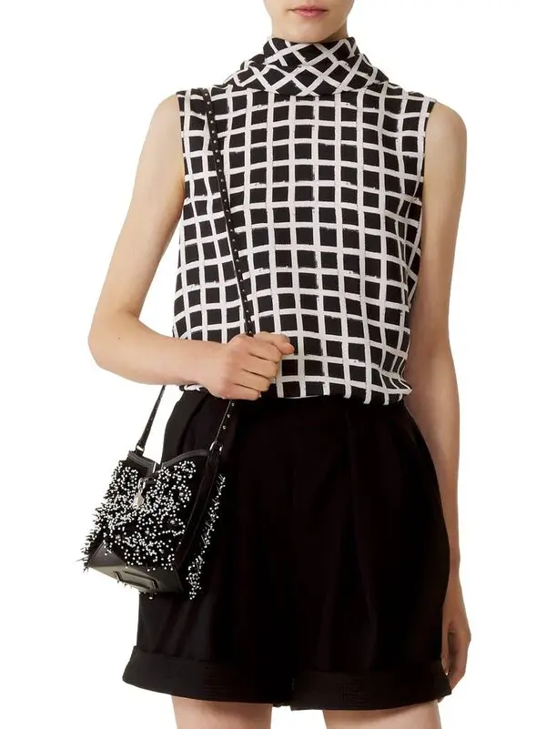 LANVIN Printed Silk Sleeveless Top - White/black