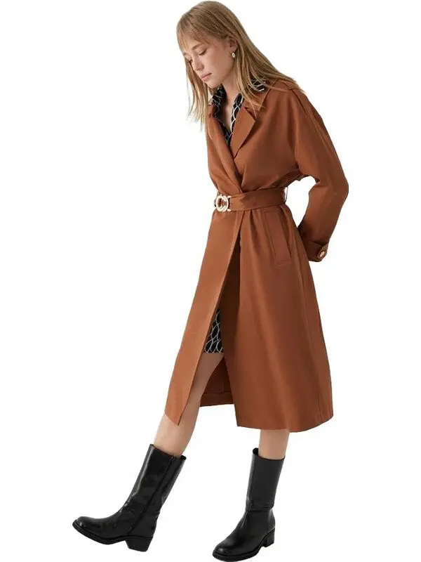EXQUISE Aisha Belted Trench Coat - Camel