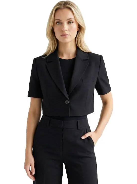 EXQUISE Cropped Blazer - Black