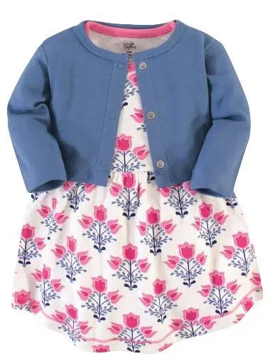 TOUCHED BY NATURE Organic Cotton Dress And Cardigan Set - Abstract Flower