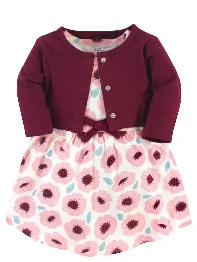 TOUCHED BY NATURE Organic Cotton Dress And Cardigan Set - Blush Blossom