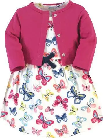 TOUCHED BY NATURE Organic Cotton Dress And Cardigan Set - Bright Butterflies