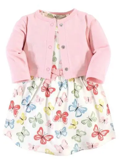 TOUCHED BY NATURE Organic Cotton Dress And Cardigan Set - Butterflies