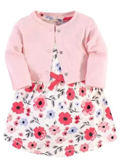 TOUCHED BY NATURE Organic Cotton Dress And Cardigan Set - Coral Garden