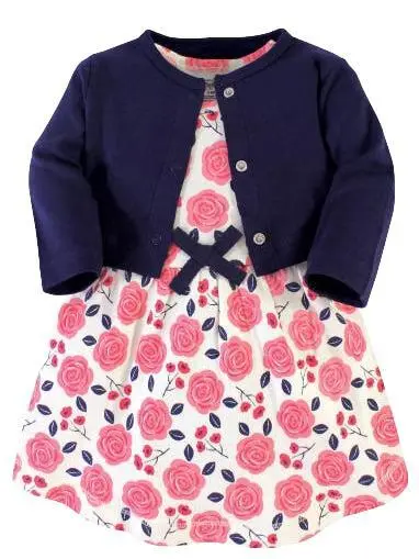 TOUCHED BY NATURE Organic Cotton Dress And Cardigan Set - Coral Rose