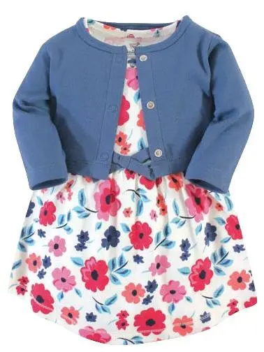 TOUCHED BY NATURE Organic Cotton Dress And Cardigan Set - Garden Floral