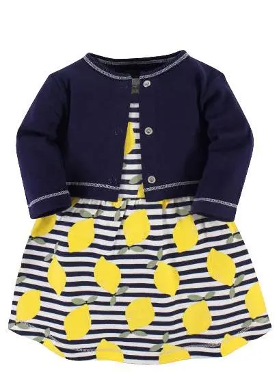 TOUCHED BY NATURE Organic Cotton Dress And Cardigan Set - Lemons