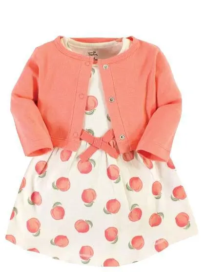 TOUCHED BY NATURE Organic Cotton Dress And Cardigan Set - Peach