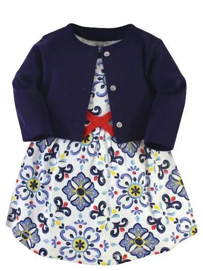 TOUCHED BY NATURE Organic Cotton Dress And Cardigan Set - Pottery Tile