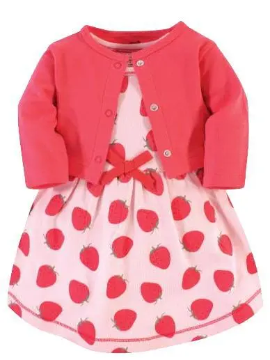 TOUCHED BY NATURE Organic Cotton Dress And Cardigan Set - Strawberries