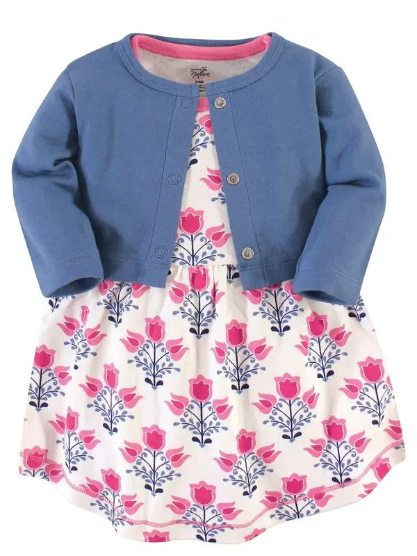 TOUCHED BY NATURE Organic Cotton Floral Dress And Cardigan Set - Abstract Flower