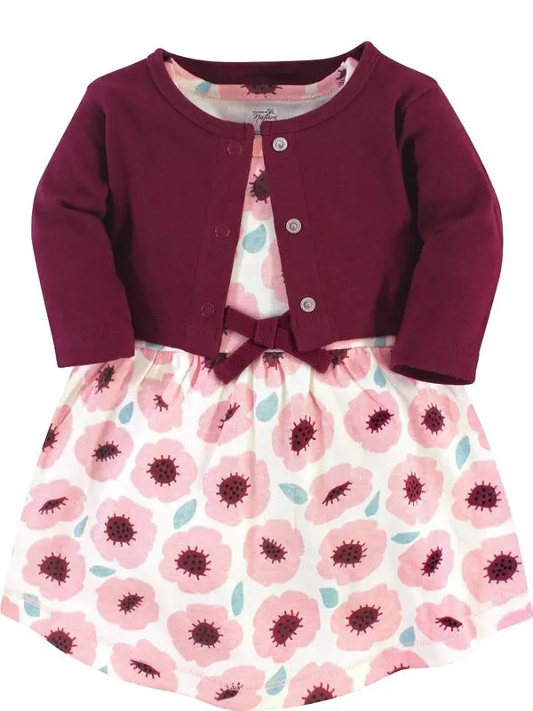 TOUCHED BY NATURE Organic Cotton Floral Dress And Cardigan Set - Blush Blossom