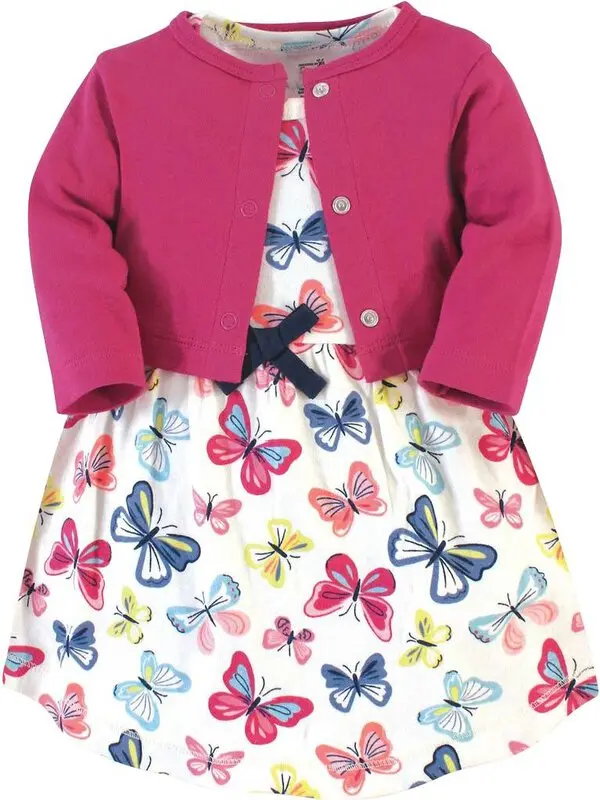 TOUCHED BY NATURE Organic Cotton Floral Dress And Cardigan Set - Bright Butterflies