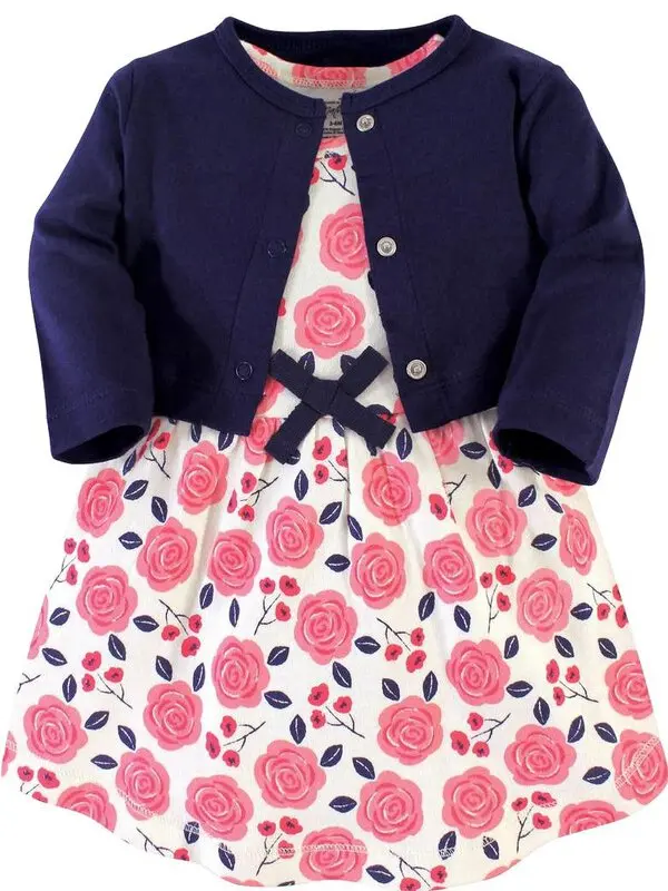TOUCHED BY NATURE Organic Cotton Floral Dress And Cardigan Set - Coral Rose