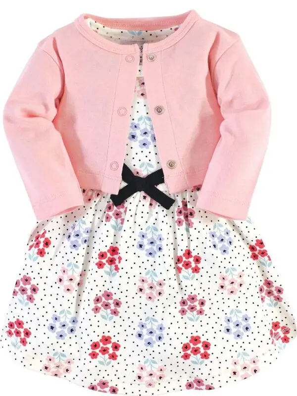 TOUCHED BY NATURE Organic Cotton Floral Dress And Cardigan Set - Floral Dot