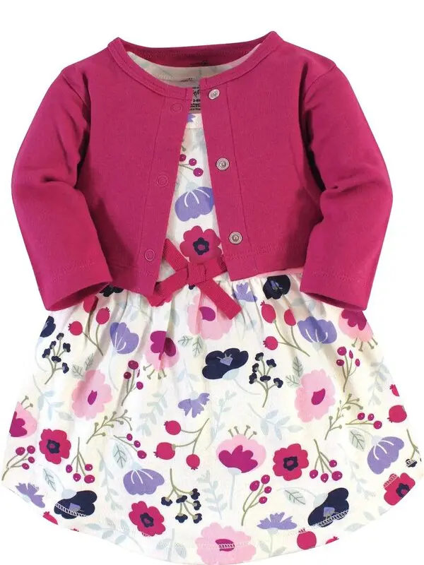 TOUCHED BY NATURE Organic Cotton Floral Dress And Cardigan Set - Pink Botanical