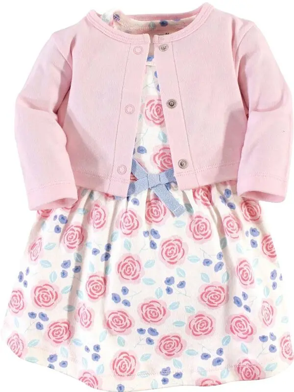 TOUCHED BY NATURE Organic Cotton Floral Dress And Cardigan Set - Pink Rose