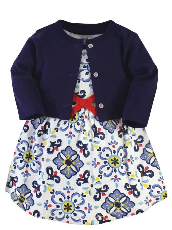 TOUCHED BY NATURE Organic Cotton Floral Dress And Cardigan Set - Pottery Tile