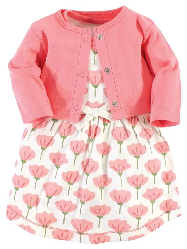 TOUCHED BY NATURE Organic Cotton Floral Dress And Cardigan Set - Tulip