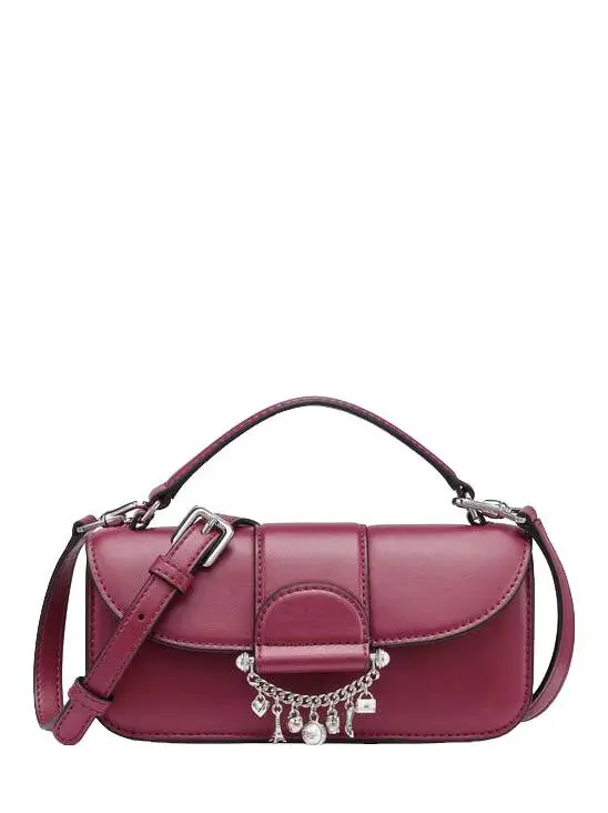 Karl Lagerfeld Paris Jocelina Leather Crossbody Bag With Charms - Currant