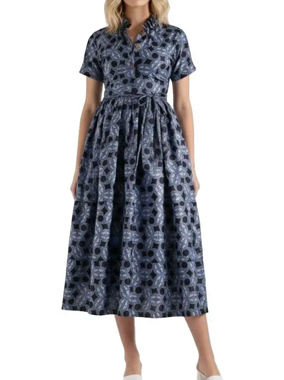 ELISAMAMA Elisamaama Olori Dress Printed Shirt Dress - Blue