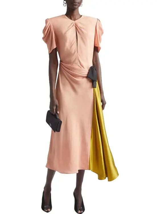Valentino Garavani Draped Keyhole Midi Dress - Coral