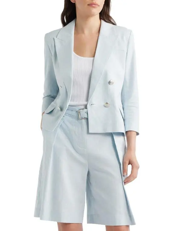 Halogen Double Breasted Cropped Blazer - Airy Blue