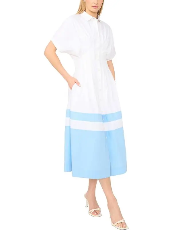 Halogen Colorblock Short Sleeve Cotton Shirtdress - Bright White