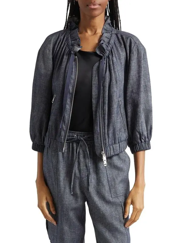 Cinq À Sept Kaylie Linen & Cotton Jacket - Navy/ivory
