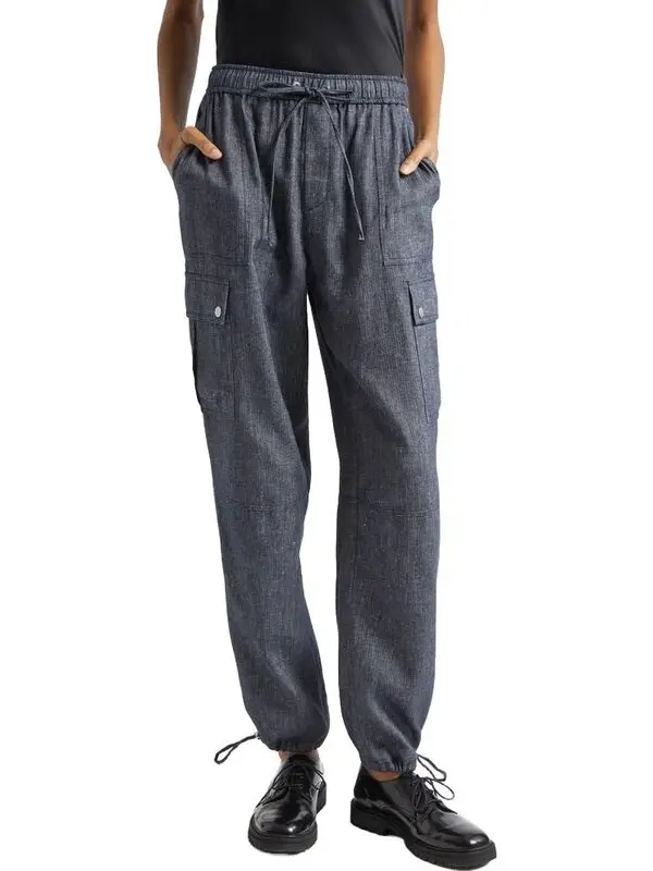 Cinq À Sept Crislin Cargo Joggers In Linen And Cotton Blend - Navy/ivory